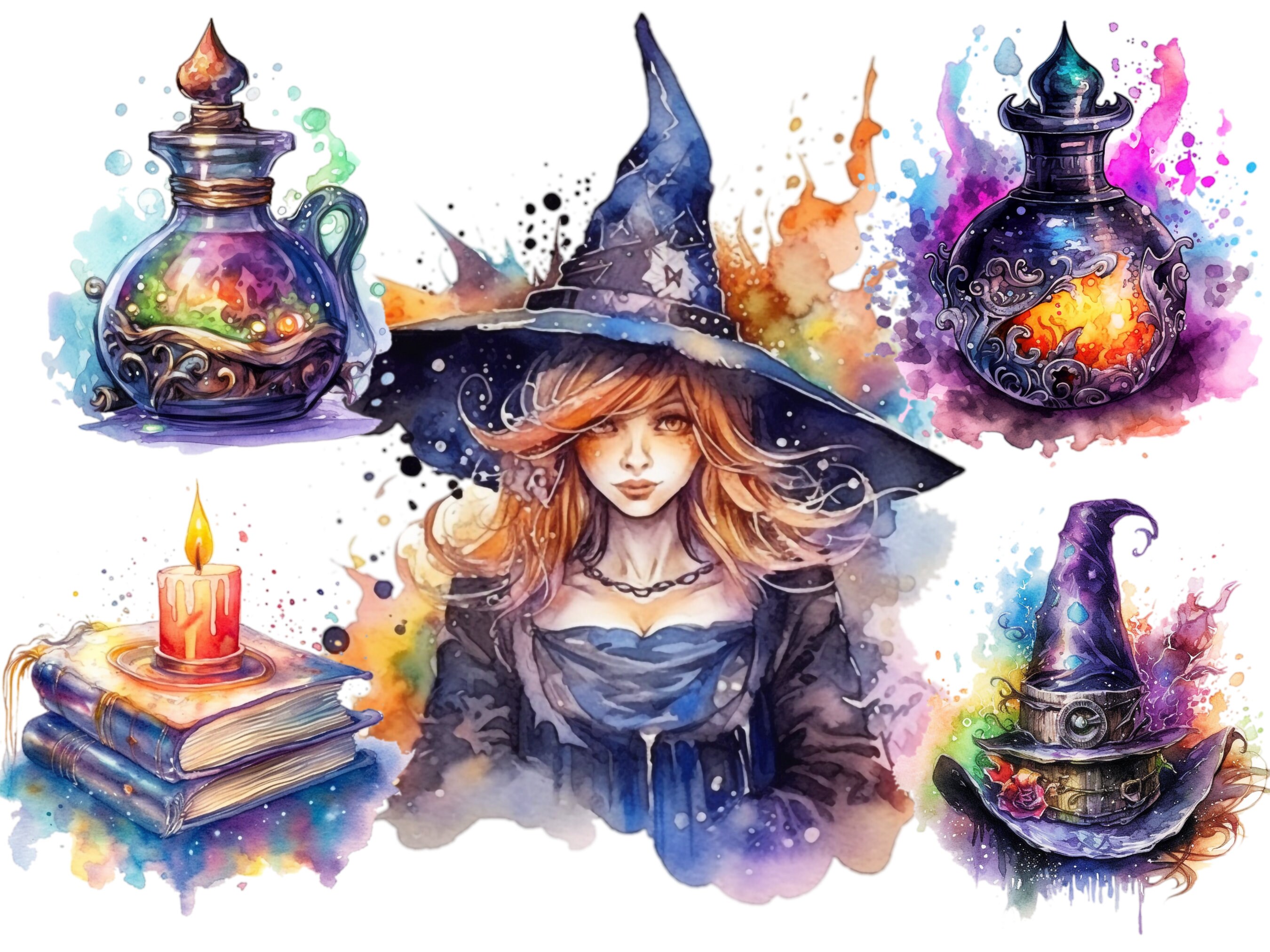 Watercolor Witch Clipart PNG Gothic Witchcraft Clip Art PNG - Etsy