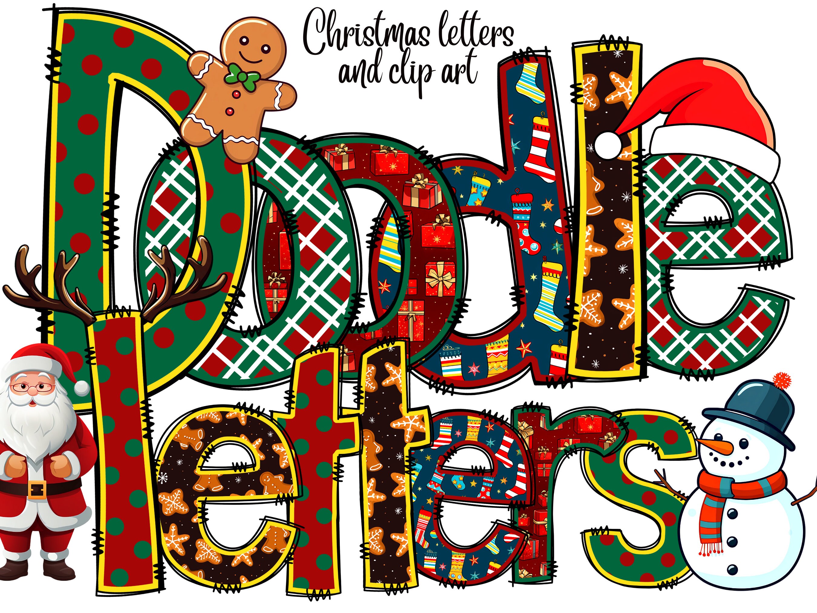 Christmas Doodle Letters Clip Art PNG Doodle Bundle Christmas Letters ...