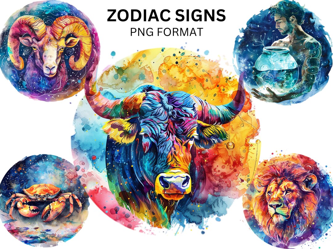 Watercolor Zodiac Signs Clipart Horoscope PNG Clip Art Bundle ...
