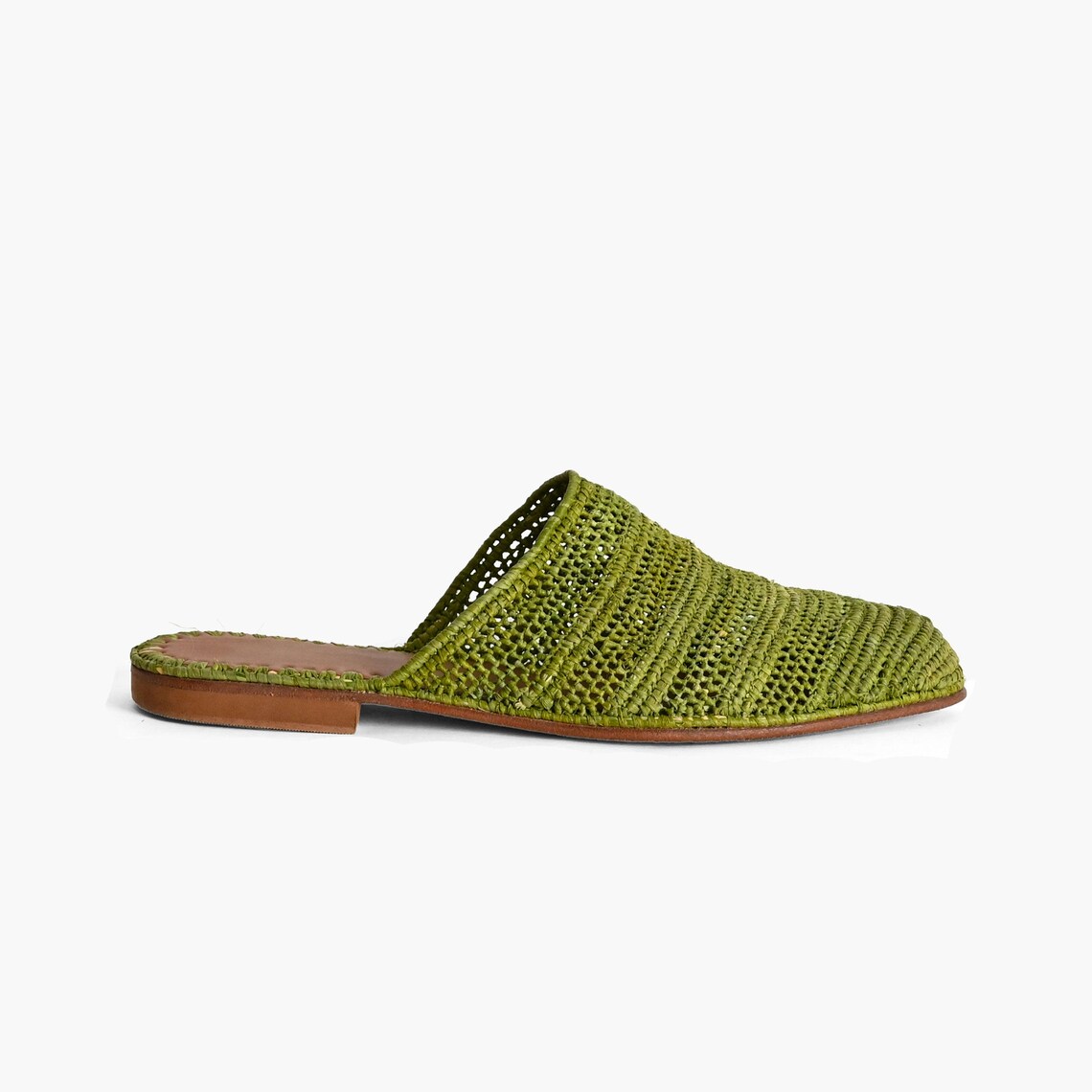 Handcrafted Olive Green Raffia Mules | Stylish and Comfortable Women’s ...