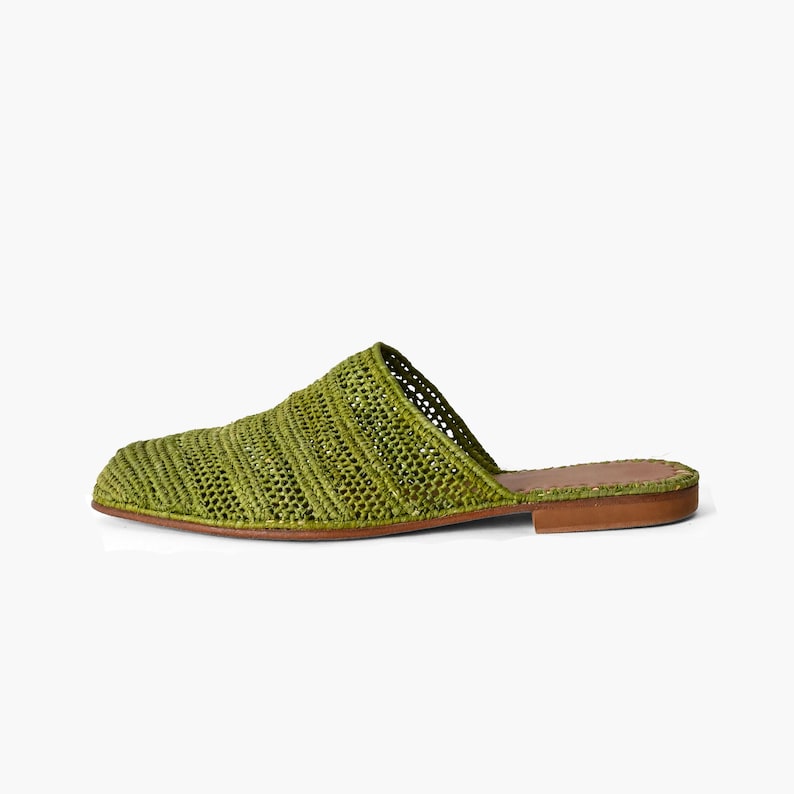 Handcrafted Olive Green Raffia Mules | Stylish and Comfortable Women’s ...
