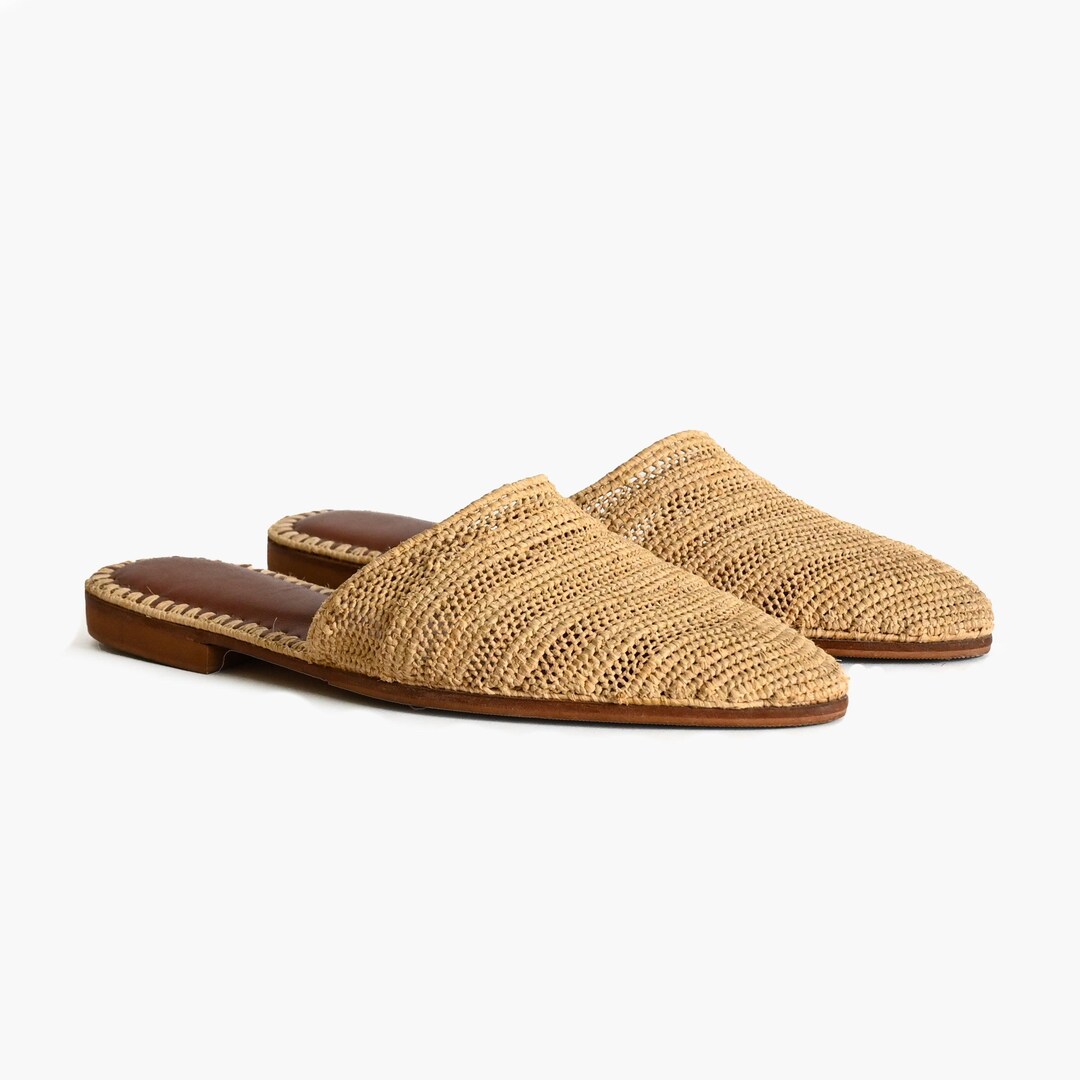Handcrafted Natural Raffia Mule Slippers for Women - Etsy