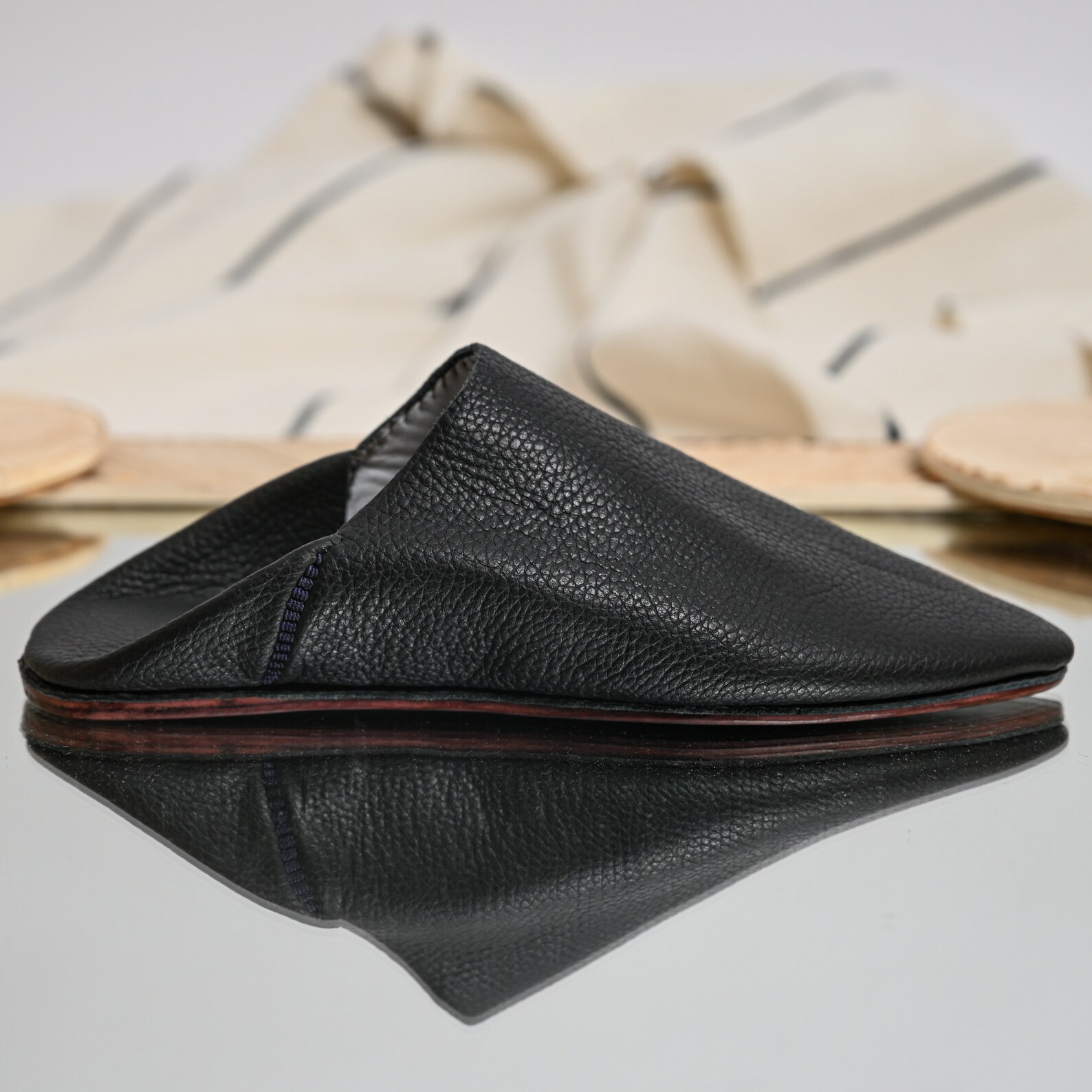 Black Leather Babouche - Classic Moroccan Babouche Slippers for Women ...