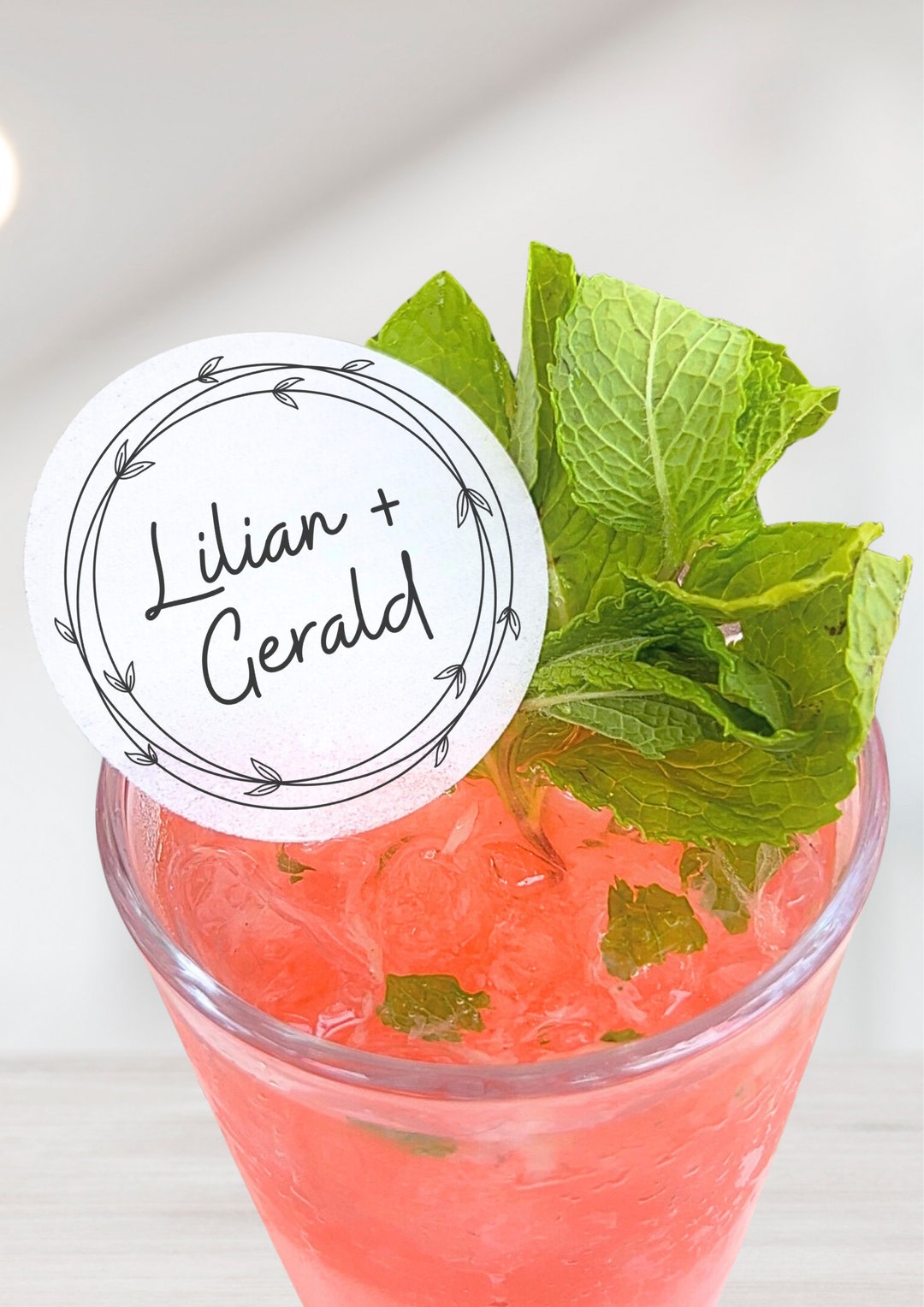 50 Personalized Edible Cocktail Toppers Branch Wreath | Custom Wafer ...