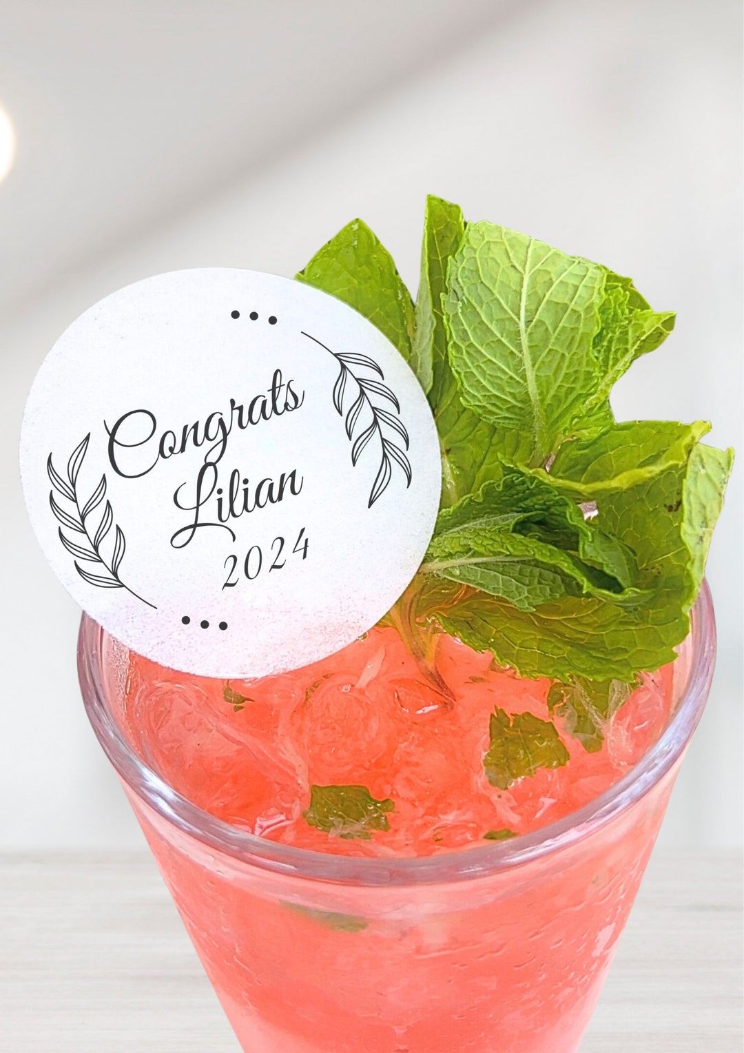 50 Personalized Edible Wafer Paper Drink Toppers: Cursive Elegance - Etsy