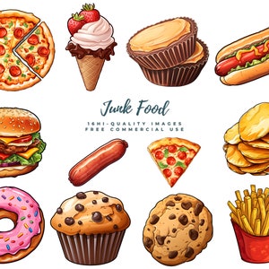 Watercolor Junk Food Clipart - Pizza Design - Cupcake Clipart ...