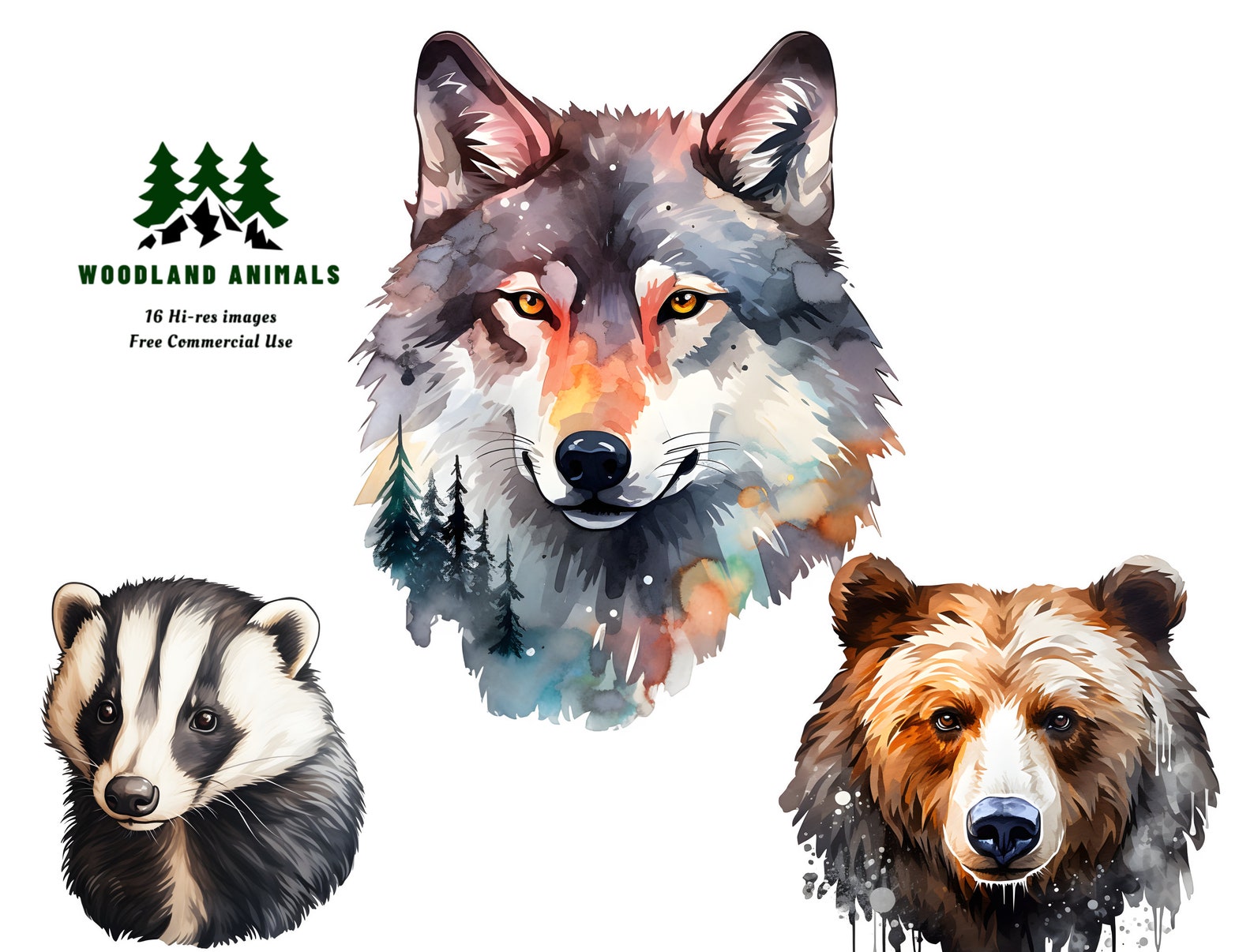 Woodland Animals Clipart Watercolor Forest Animals Clipart Instant ...