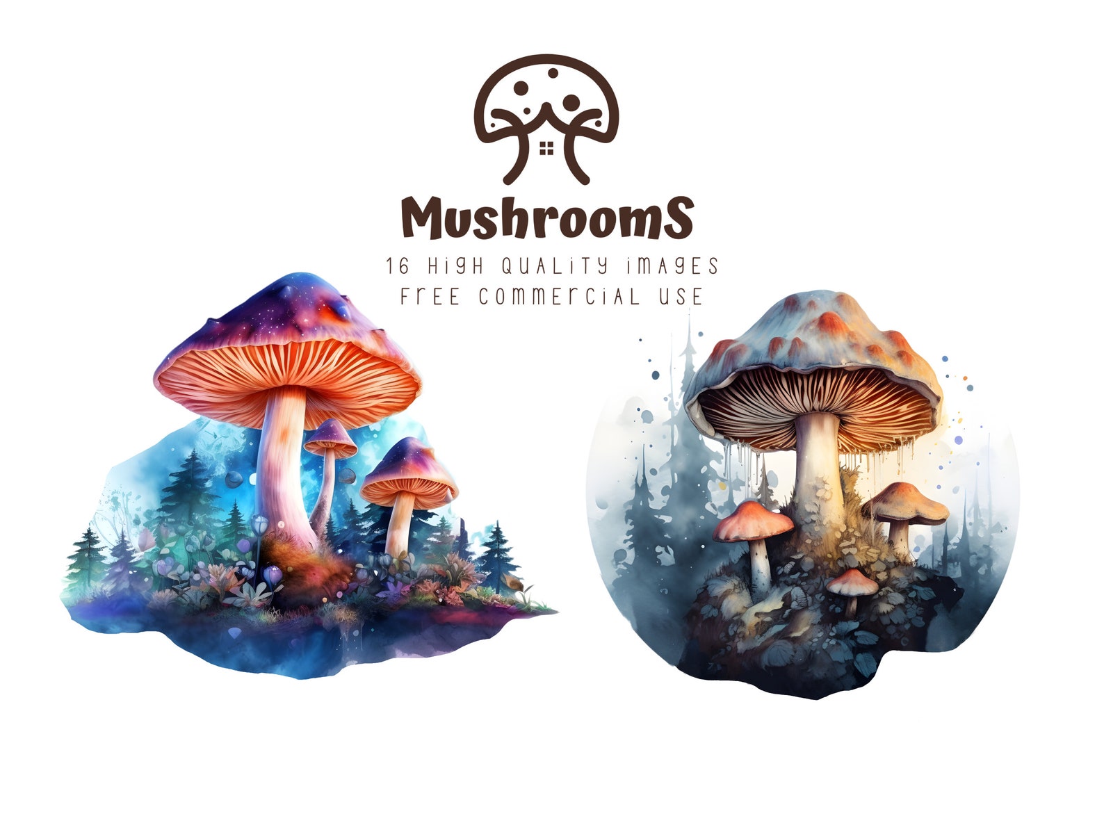 Mushroom Clipart, Mushroom Cluster, Watercolor Toadstool, Mushroom Clip ...