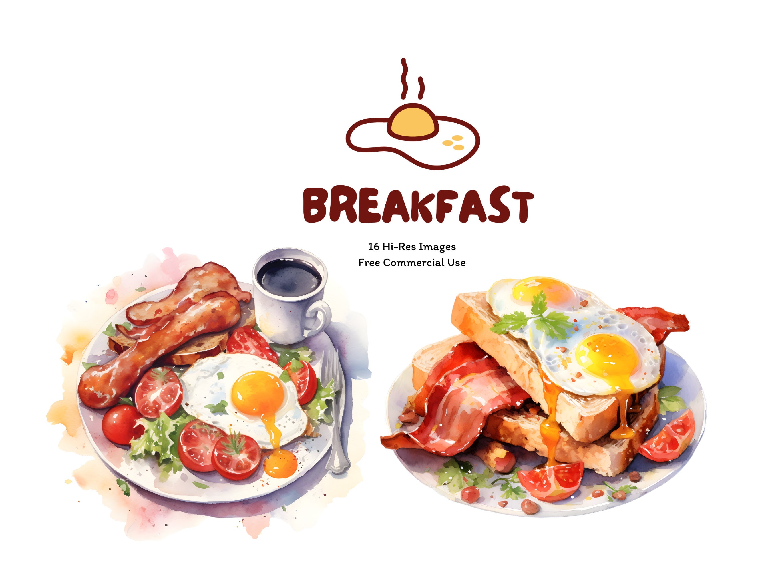 Watercolor Breakfast Clipart, Brunch Clipart, Waffle Art, Breakfast ...