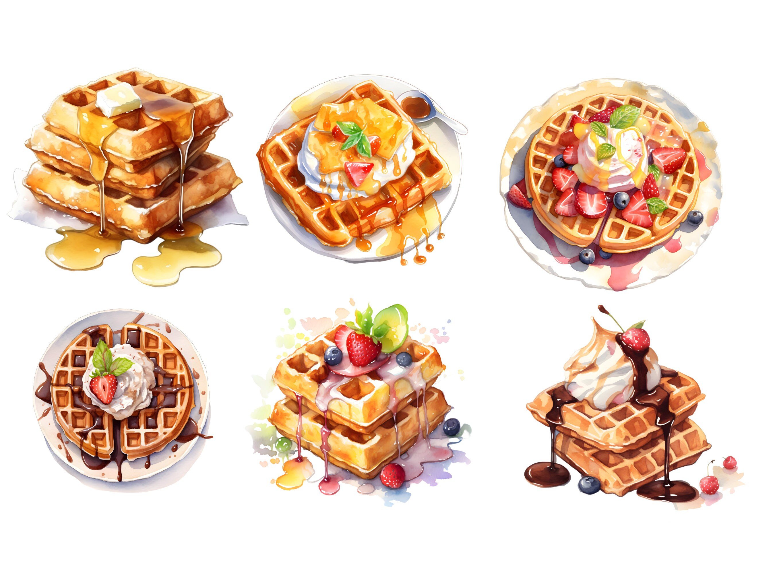 Waffle Clipart, Watercolour Breakfast Clipart Bundle, Pancake Clipart ...