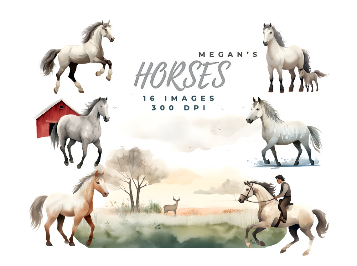 Watercolor Horses Clipart, Farm Animals Clipart, Running Horses ...