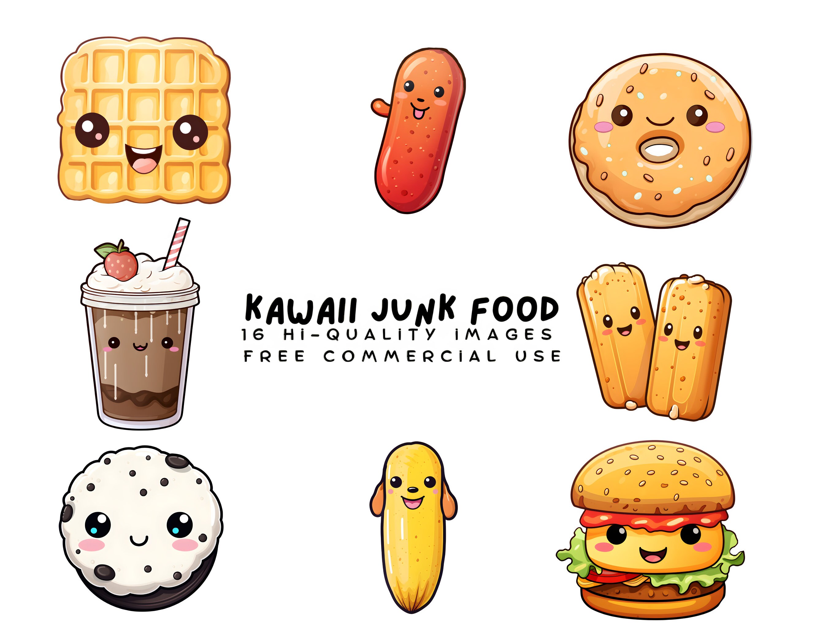 Kawaii Junk Food Clipart Cute Fast Food Download Kawaii - Etsy