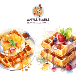 Waffle Clipart, Watercolour Breakfast Clipart Bundle, Pancake Clipart ...