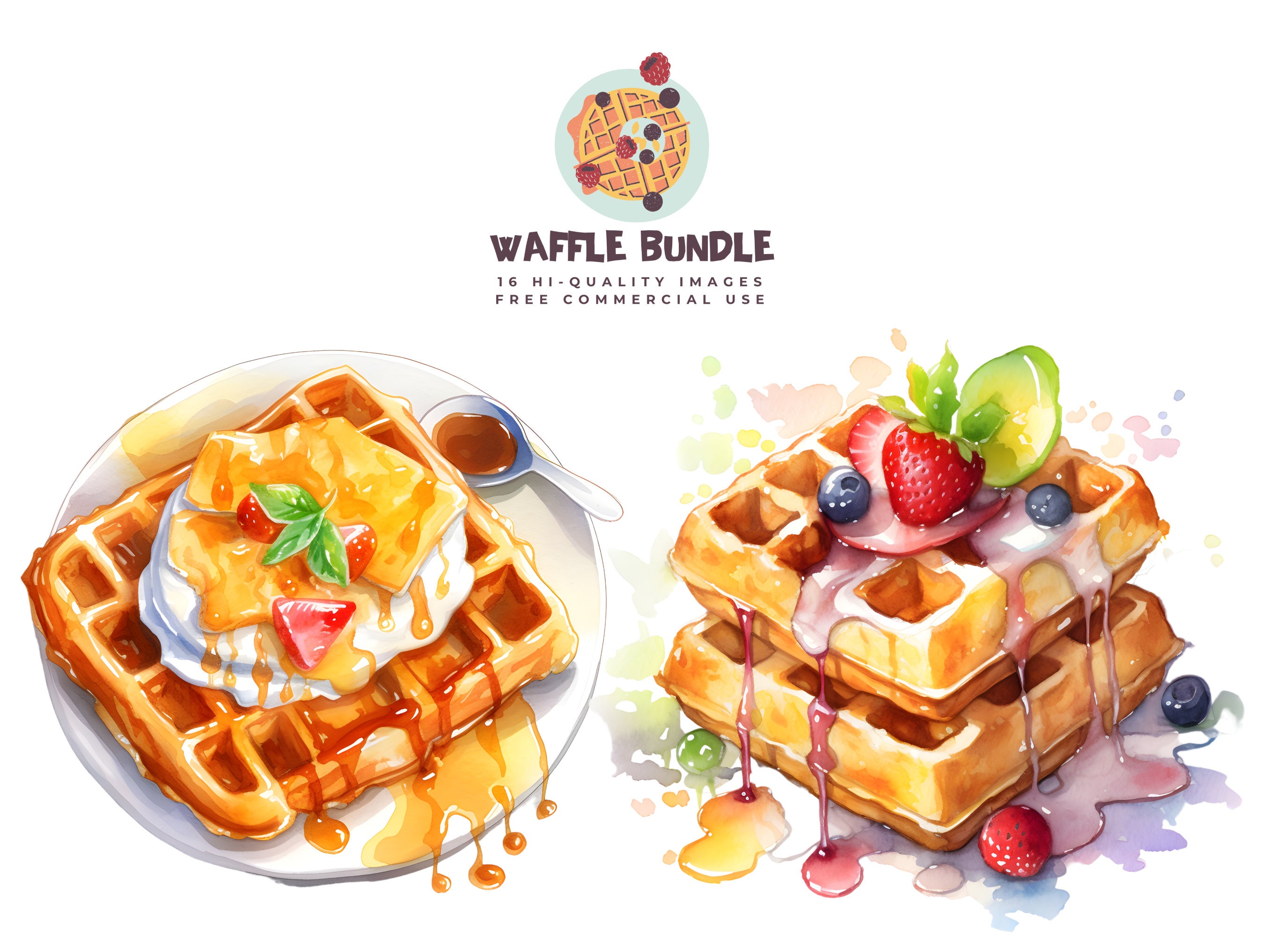 Waffle Clipart, Watercolour Breakfast Clipart Bundle, Pancake Clipart ...