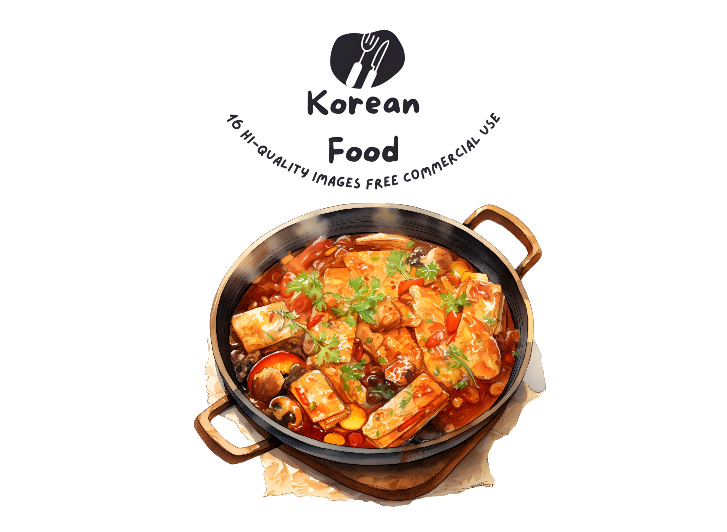 Watercolor Korean Food Clipart, Kimchi Clipart, Korean Dishes, Galbi ...