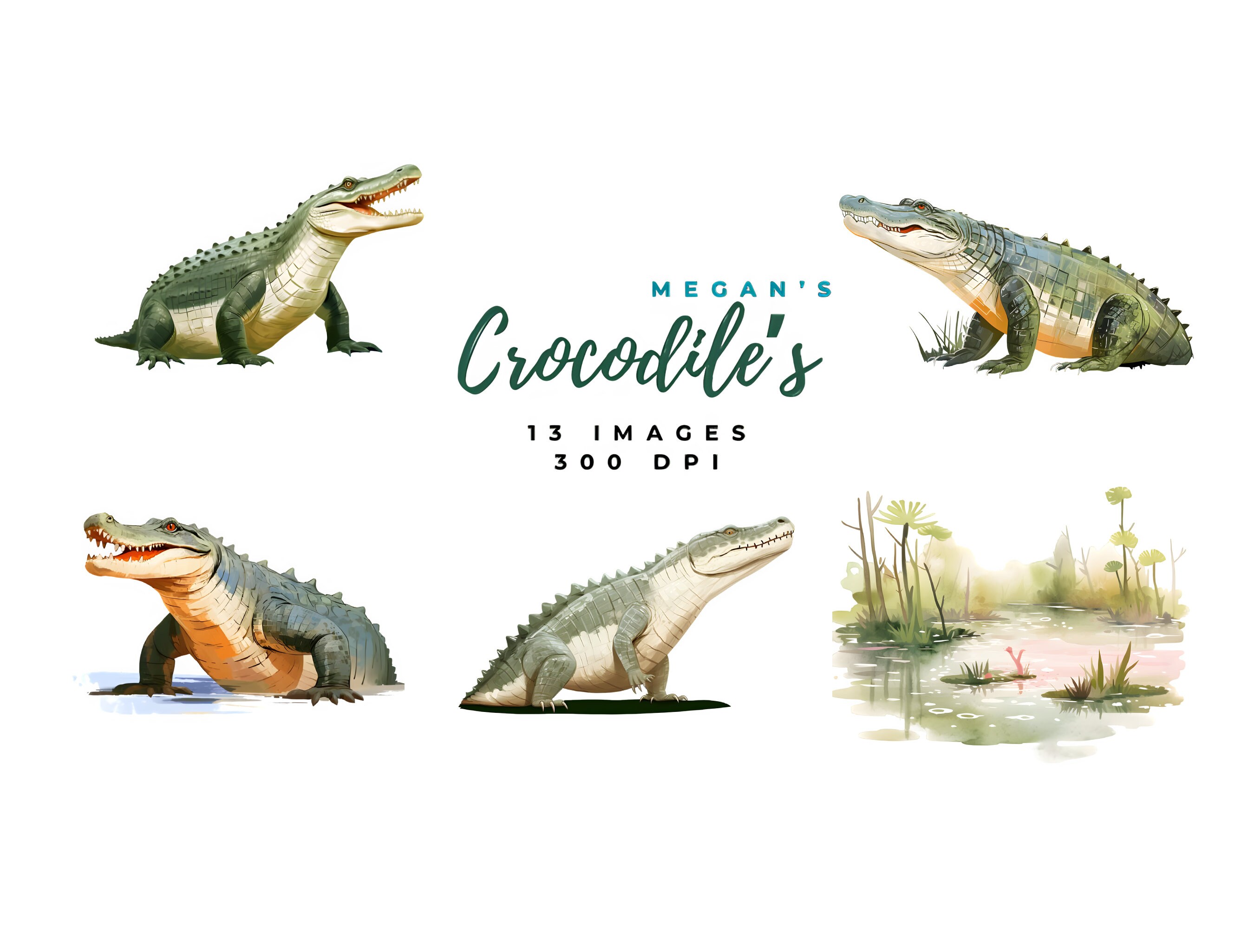 Watercolor Crocodile Clipart - Crocodile Png - Instant Download ...