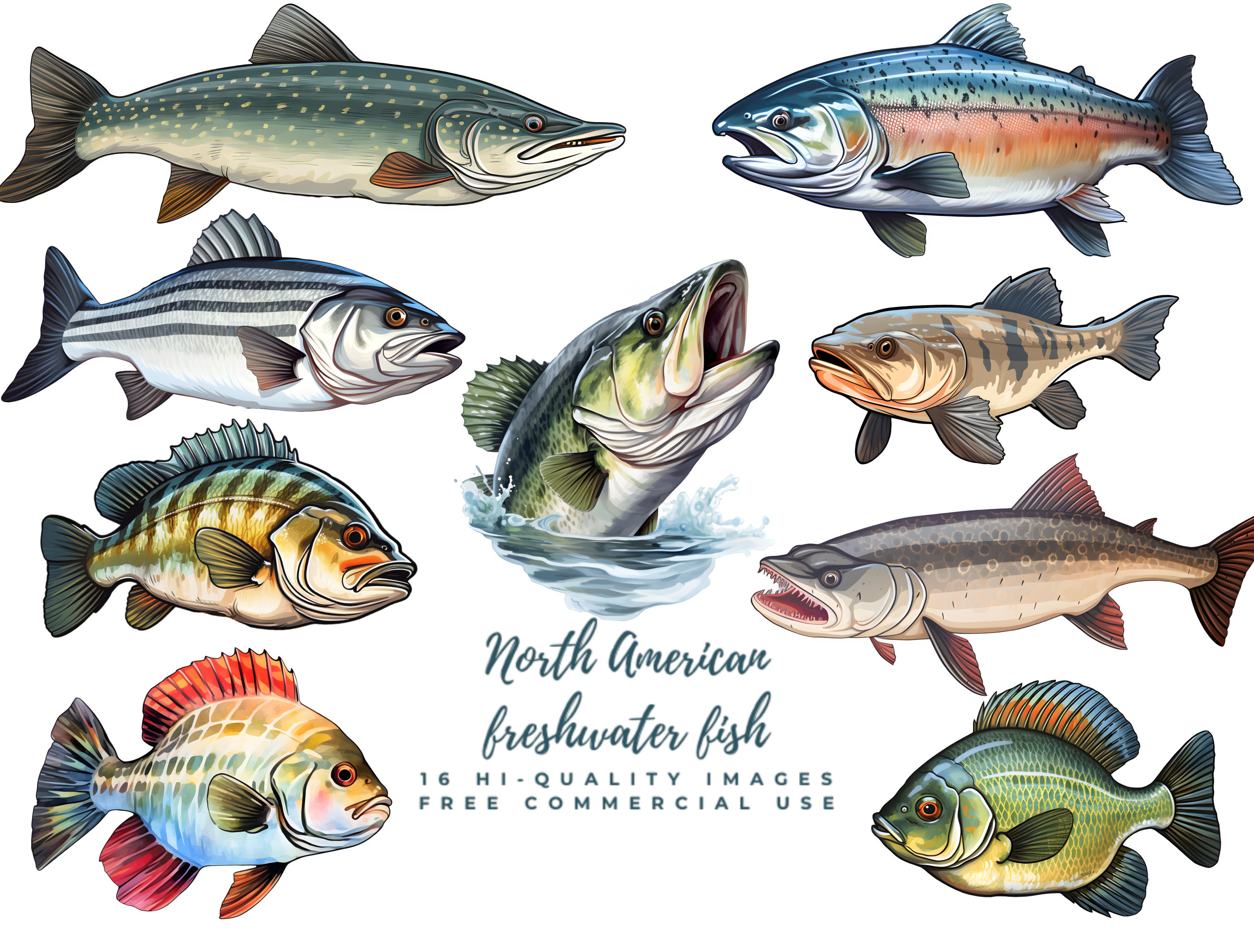 Watercolor Fish Clipart, Colorful Fish, Watercolor Fishing, Freshwater ...