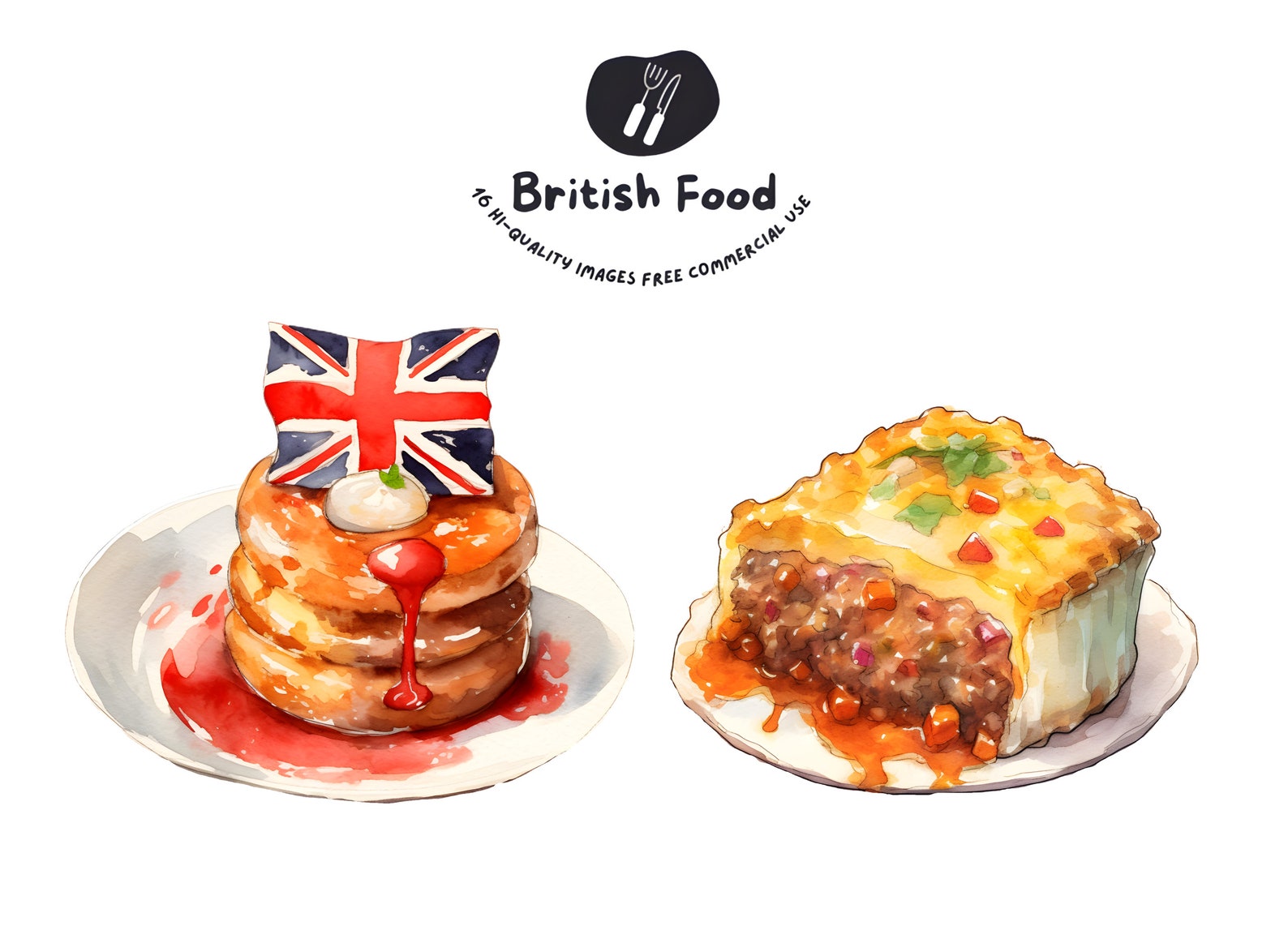 British Food Clipart, English Food, Watercolor Shepard's Pie, Brunch ...