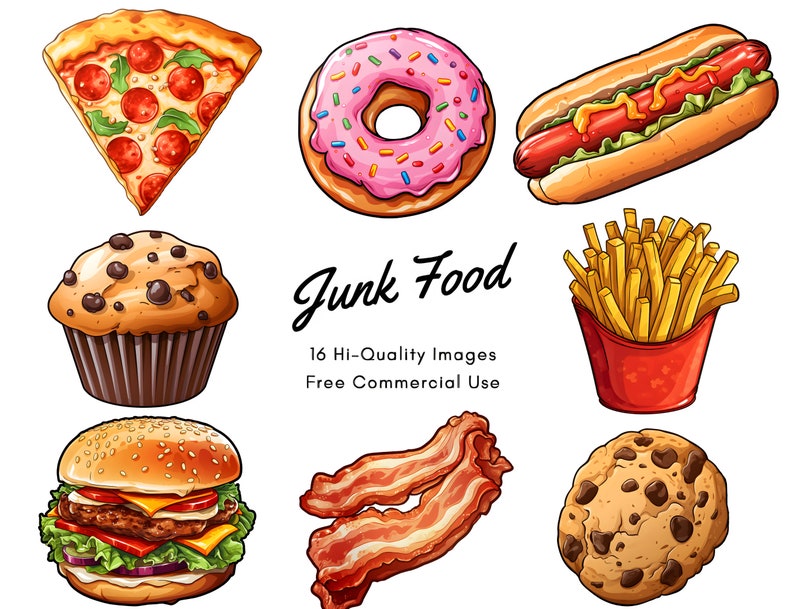 Watercolor Junk Food Clipart Pizza Design Cupcake Clipart - Etsy