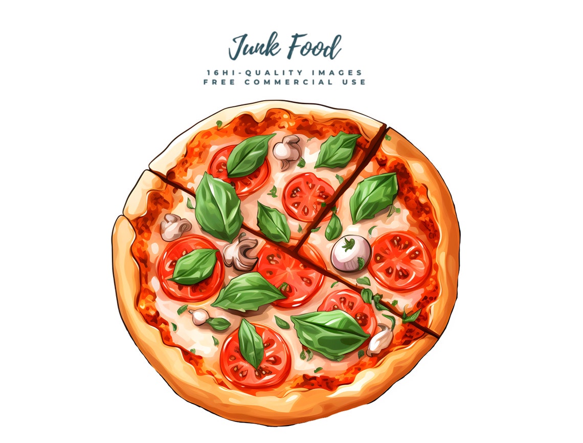 Watercolor Junk Food Clipart Pizza Design Cupcake Clipart - Etsy