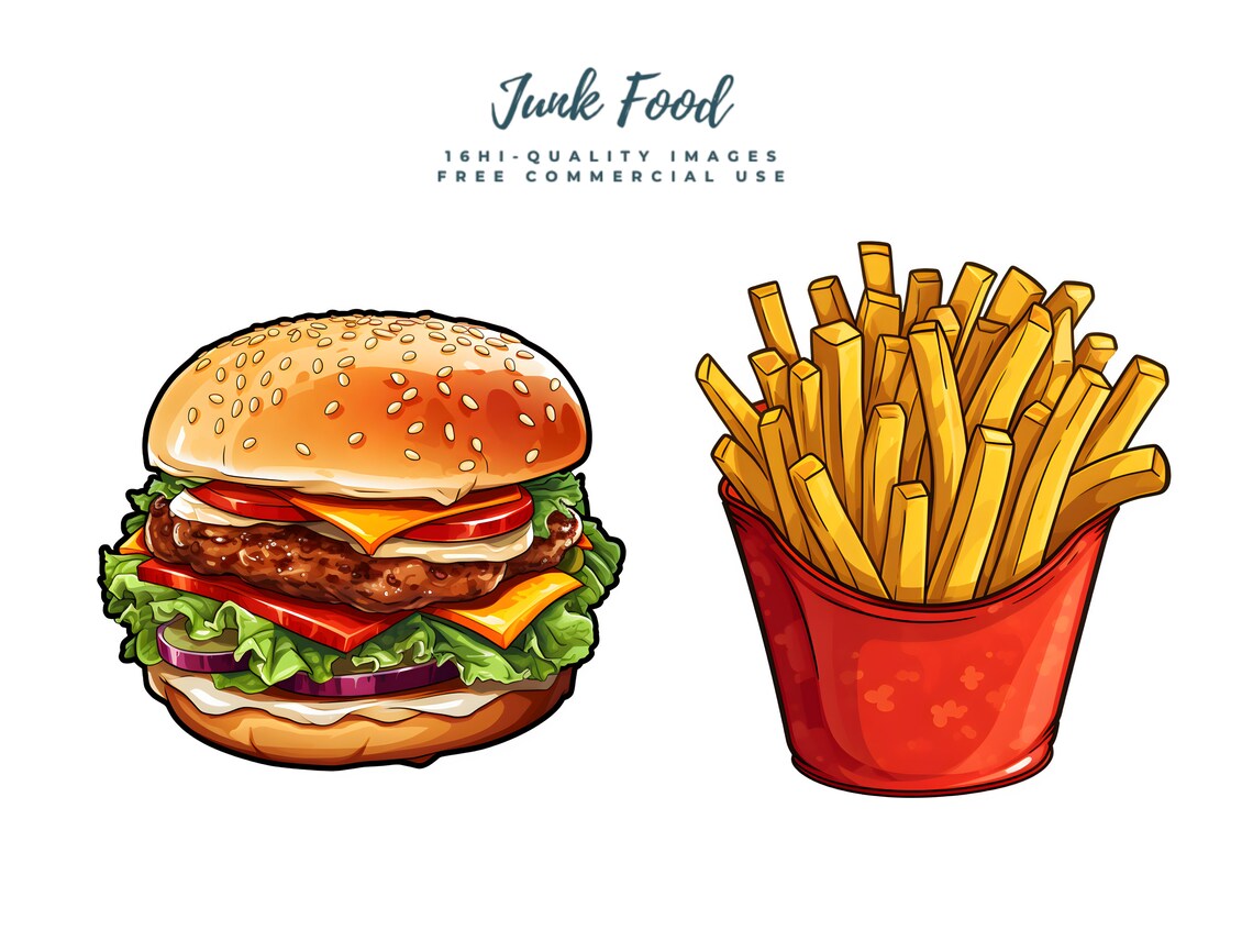 Watercolor Junk Food Clipart Pizza Design Cupcake Clipart - Etsy