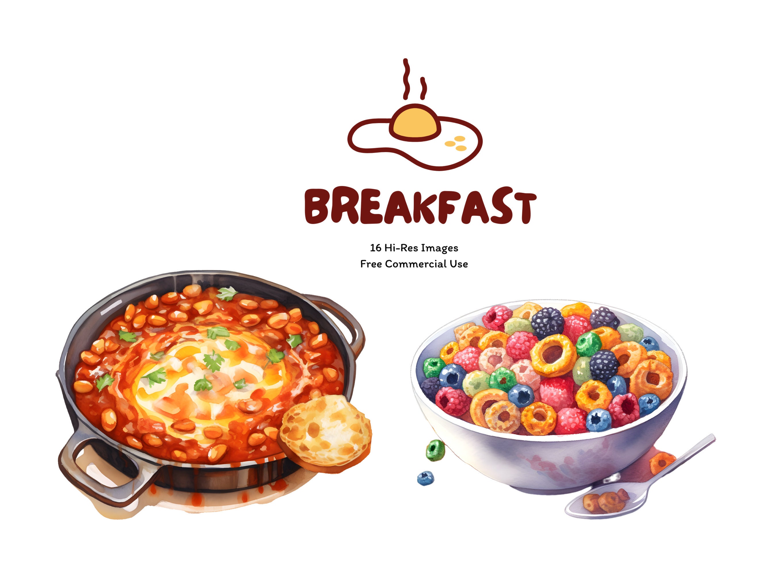 Watercolor Breakfast Clipart, Brunch Clipart, Waffle Art, Breakfast ...
