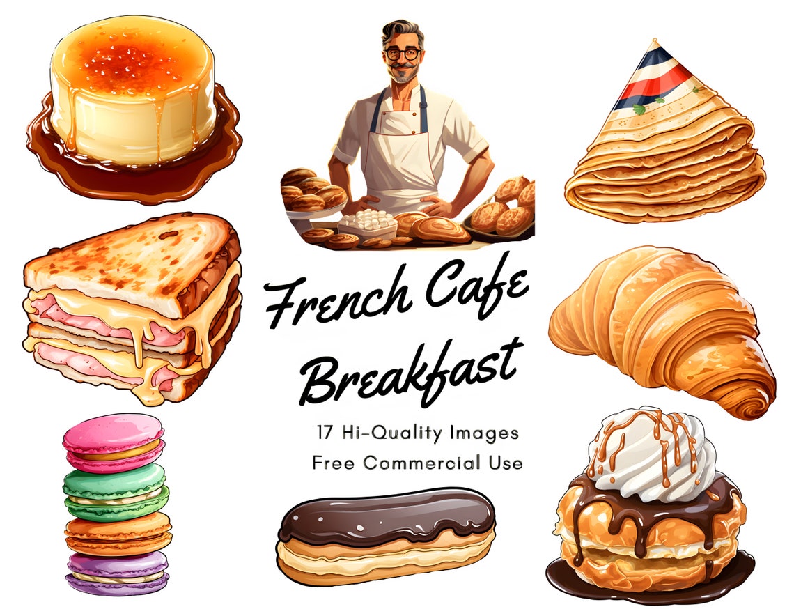 Crepe Clipart, Patisserie Clipart, French Pastries, Watercolor Bread ...