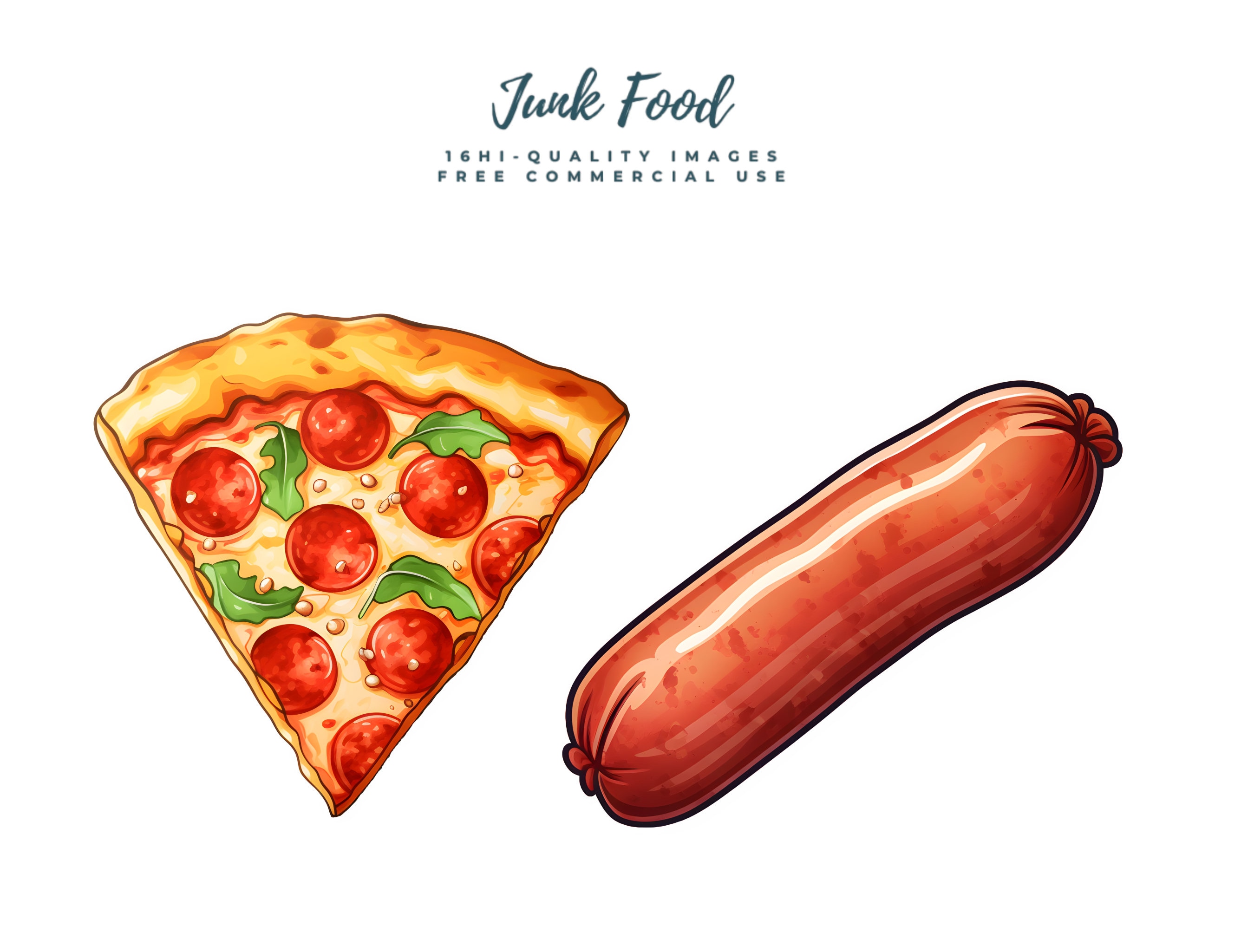 Watercolor Junk Food Clipart Pizza Design Cupcake Clipart - Etsy