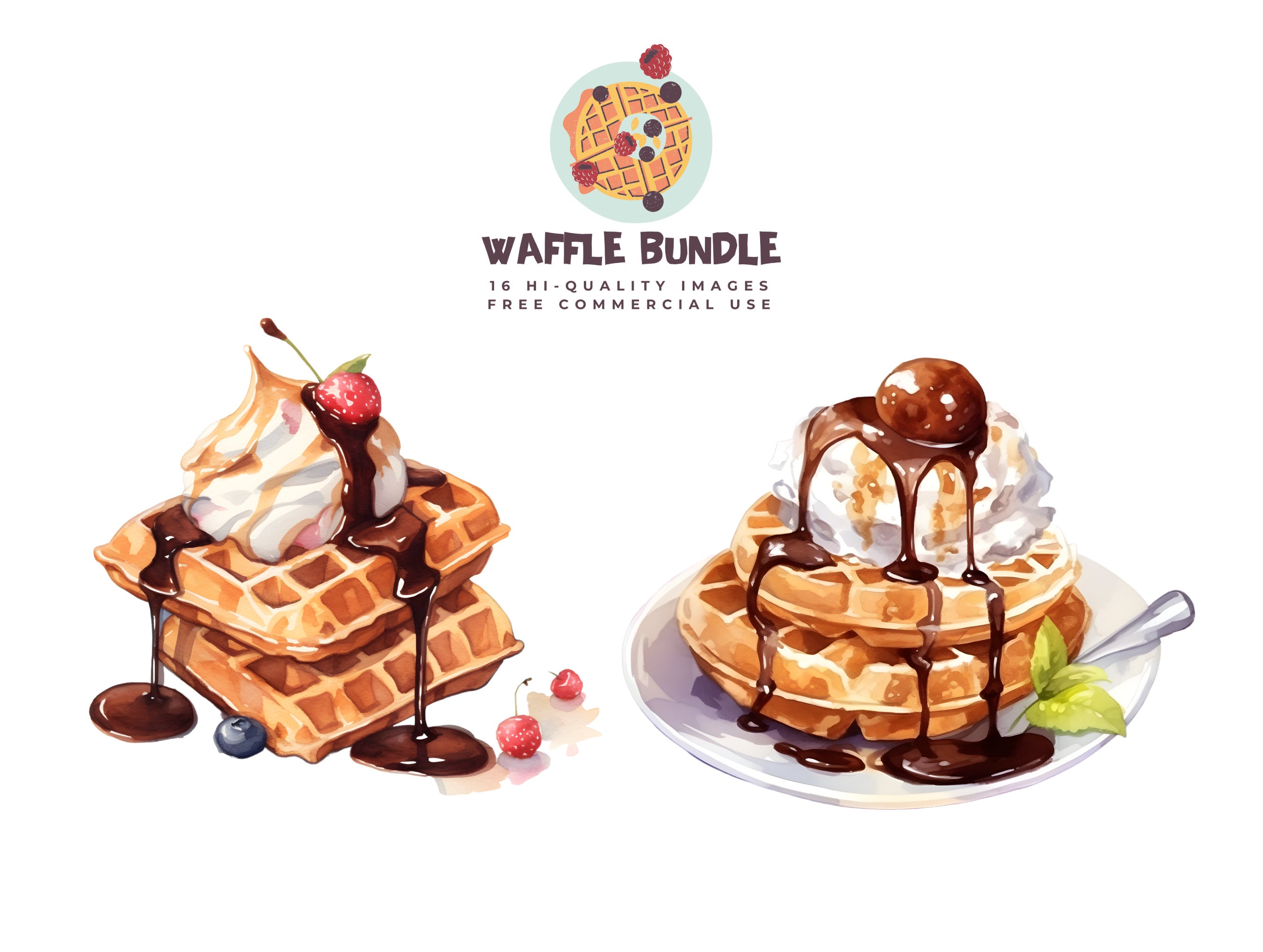 Waffle Clipart, Watercolour Breakfast Clipart Bundle, Pancake Clipart ...