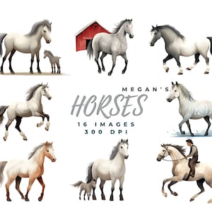 Watercolor Horses Clipart, Farm Animals Clipart, Running Horses ...