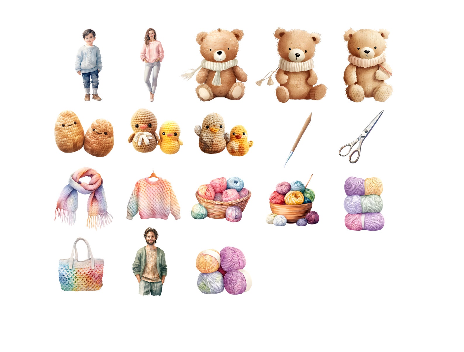 Crochet Clipart | Watercolor Crochet Clipart | Knitting Clipart | Yarn ...