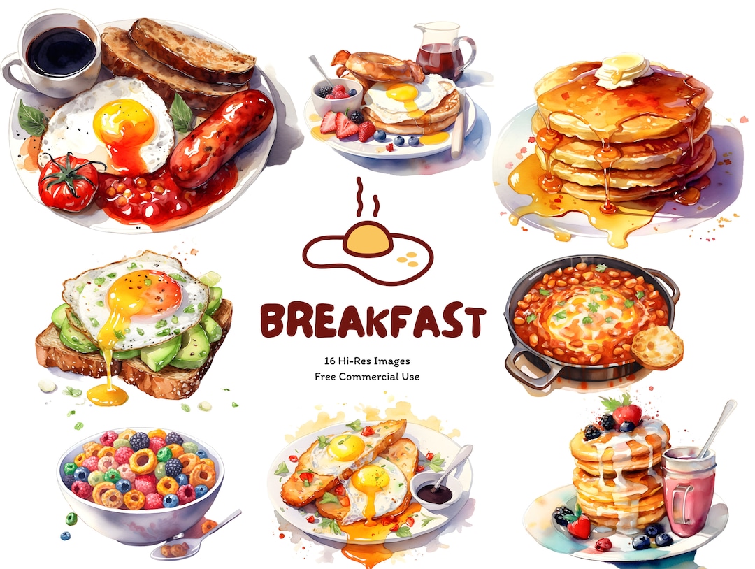 Watercolor Breakfast Clipart, Brunch Clipart, Waffle Art, Breakfast ...
