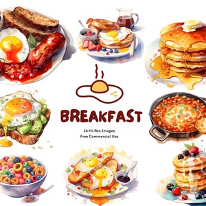Watercolor Breakfast Clipart, Brunch Clipart, Waffle Art, Breakfast ...