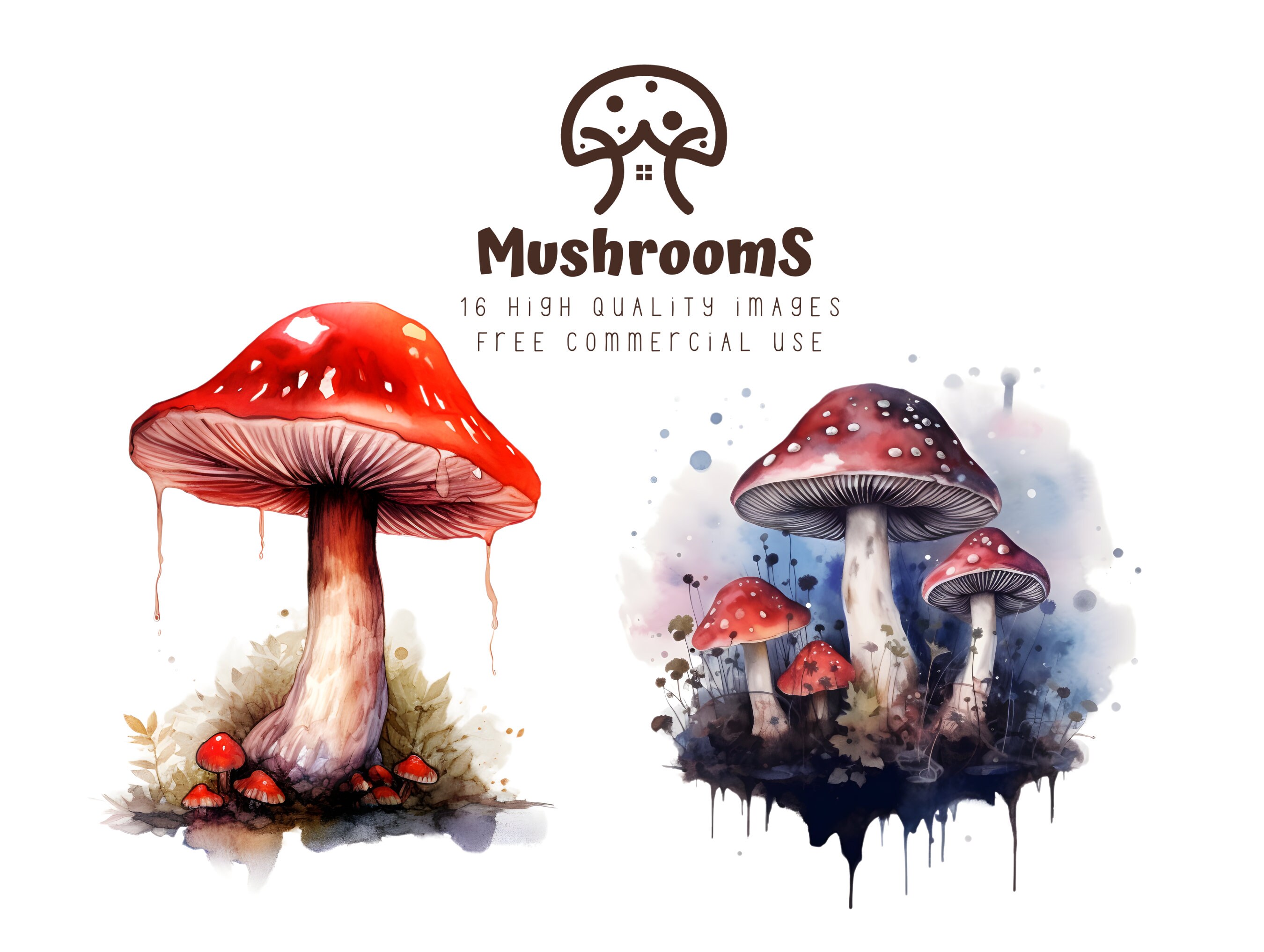 Mushroom Clipart, Mushroom Cluster, Watercolor Toadstool, Mushroom Clip ...