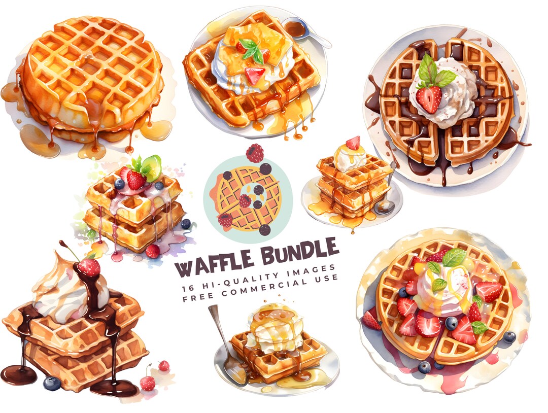 Waffle Clipart, Watercolour Breakfast Clipart Bundle, Pancake Clipart ...