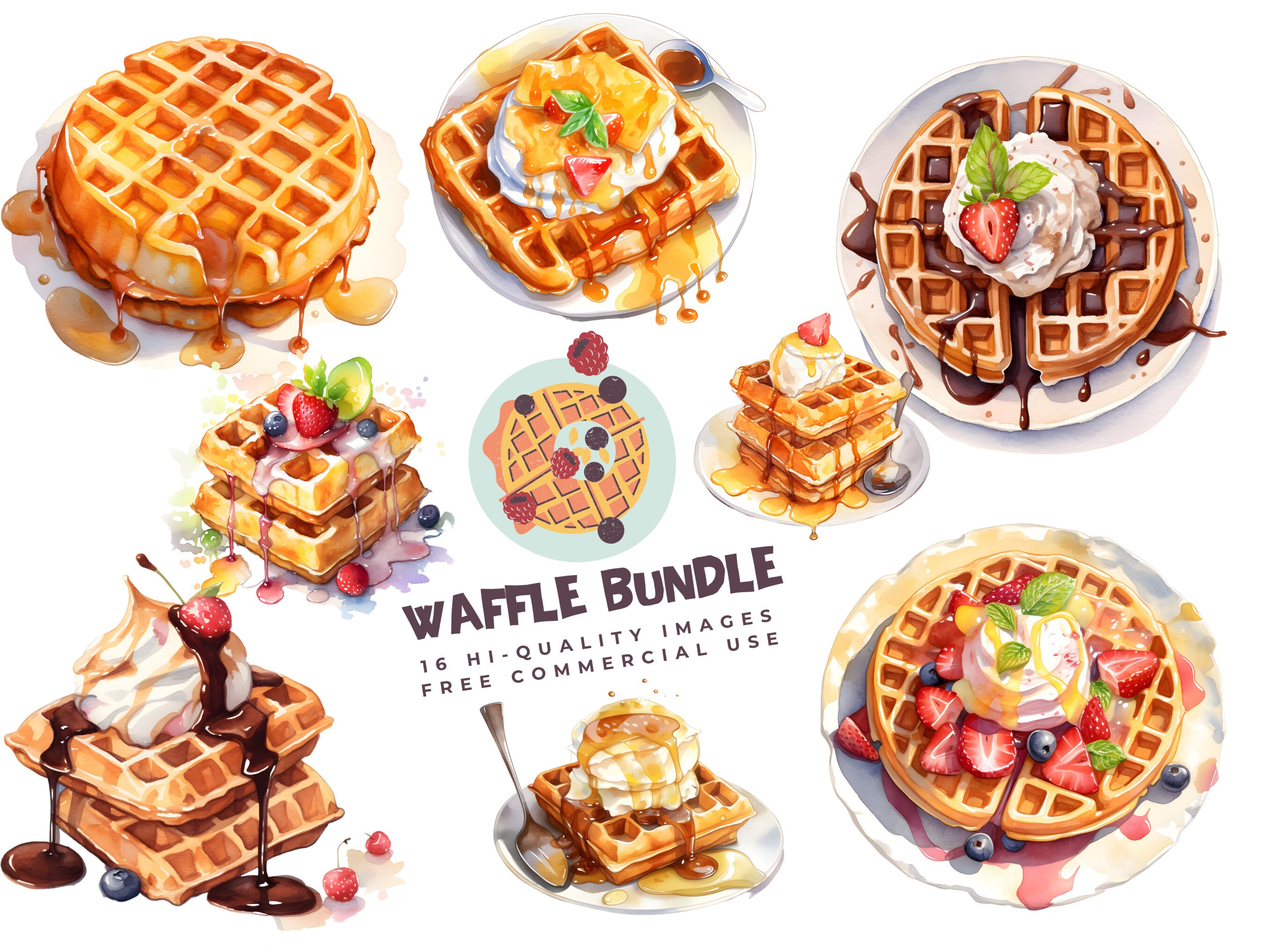 Waffle Clipart, Watercolour Breakfast Clipart Bundle, Pancake Clipart ...
