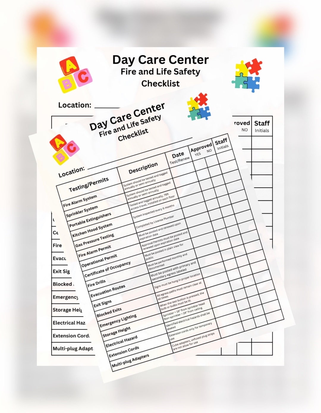Day Care Center Fire and Life Safety Checklist - Etsy