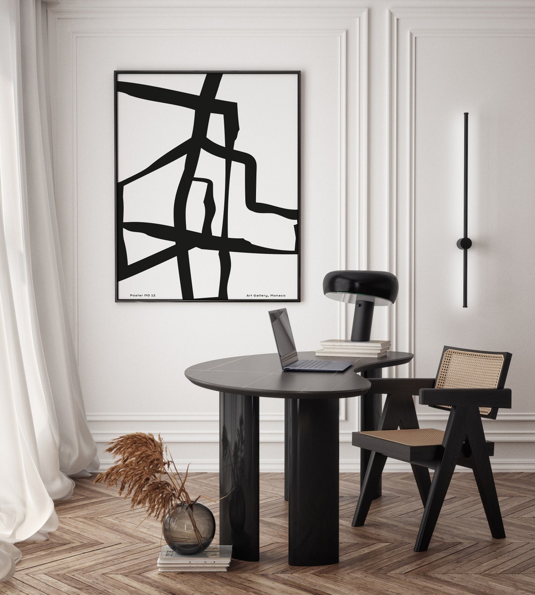 Poster Black and White, Abstract Poster in Black and White, Print Wall ...