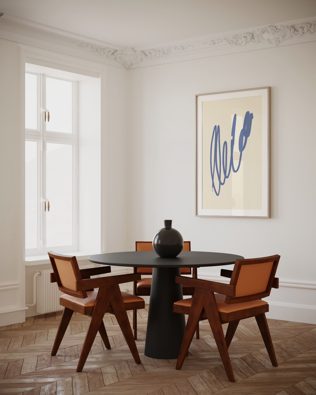 Blue Line Poster, Line Abstract Shape, Beige Blue Minimal Japandi ...