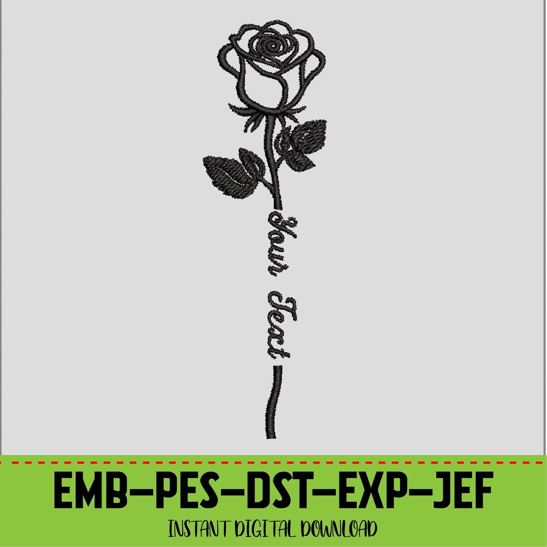 Rose Stem Custom Name Machine Embroidery Design, Personalized Flower ...