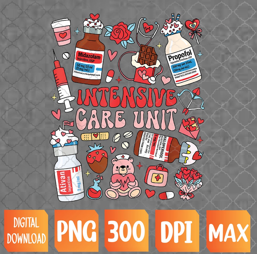 Intensive Care Unit ICU Nurse Happy Valentine's Day Retro PNG Digital ...