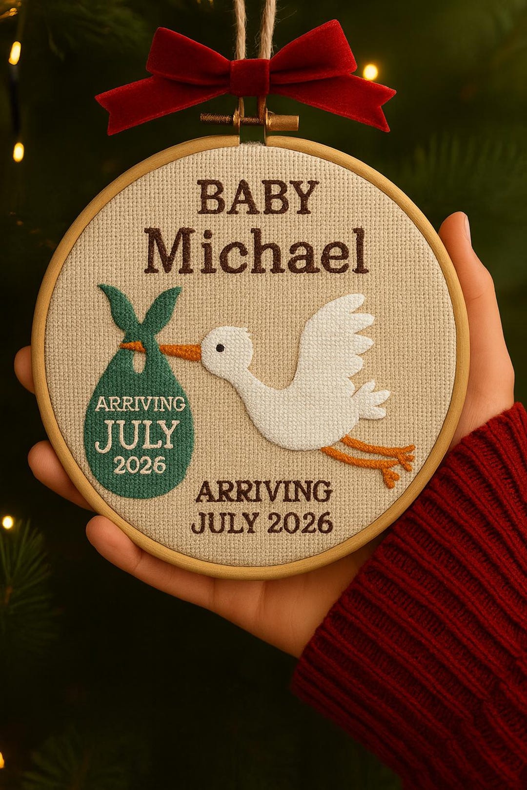 Personalized Stork Birth Announcement Ornament | Custom Embroidered ...