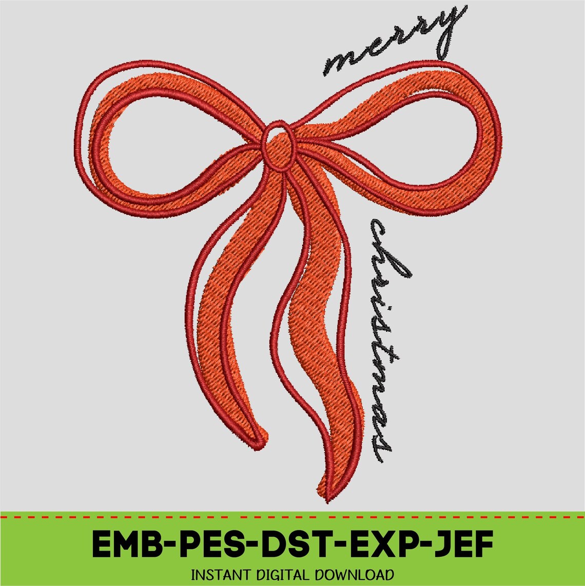 Merry Christmas Bow Embroidery Design, Vintage Ribbon Pes File, Holiday ...