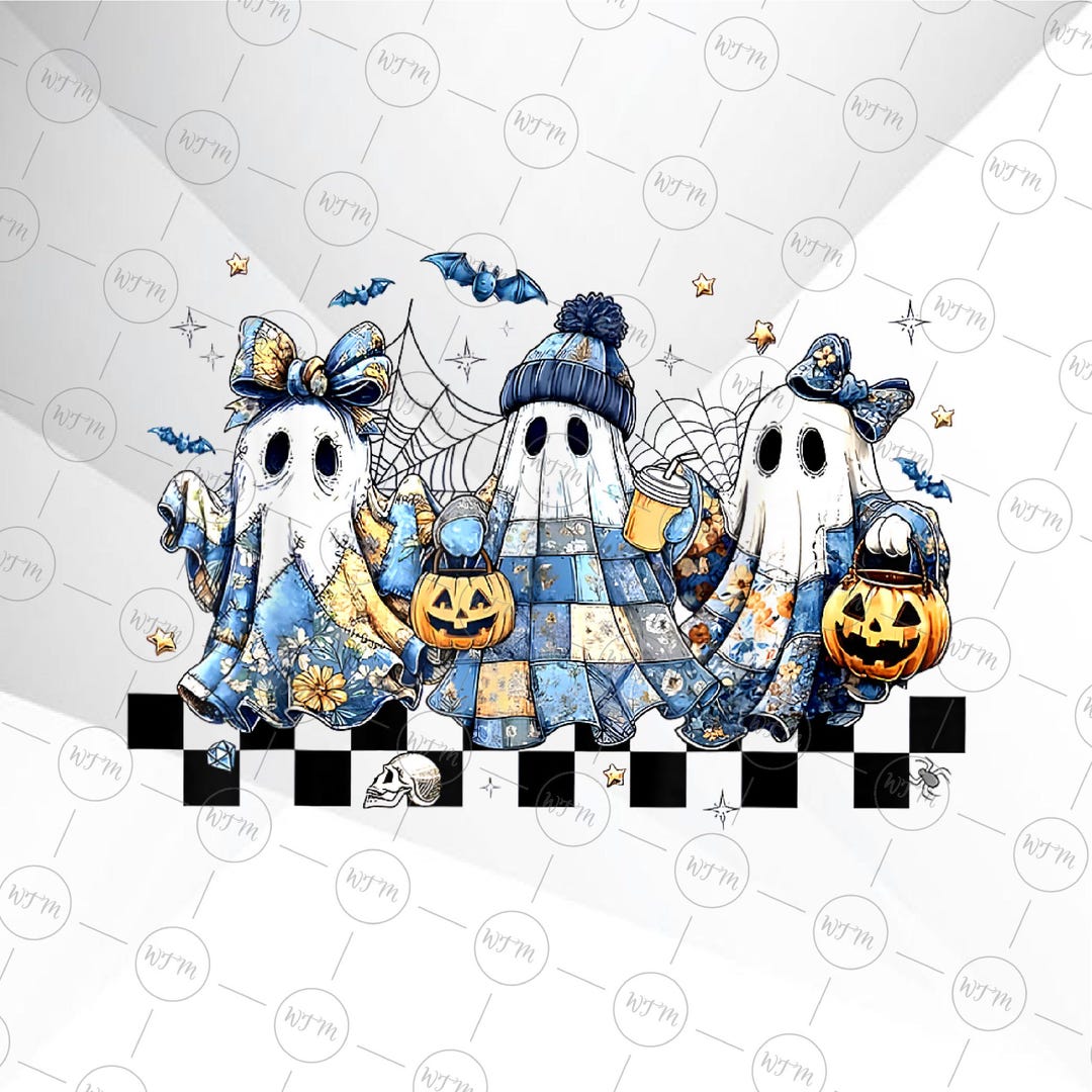Retro Halloween Blue Denim Ghost PNG, Patchwork Coquette T-shirt ...