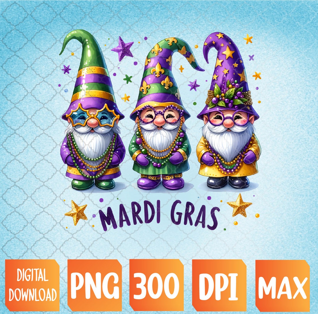 Mardi Gras Gnomes PNG Digital Download, Sublimation Design - Etsy