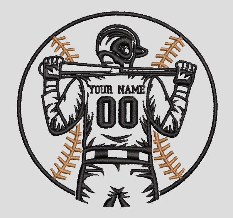 Baseball Player Circular Monogram Machine Embroidery Design ...
