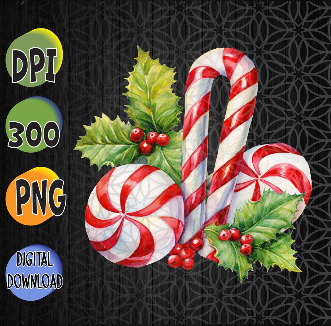 Watercolor Christmas Candy Clipart, Candy Cane PNG, Christmas Sweets ...