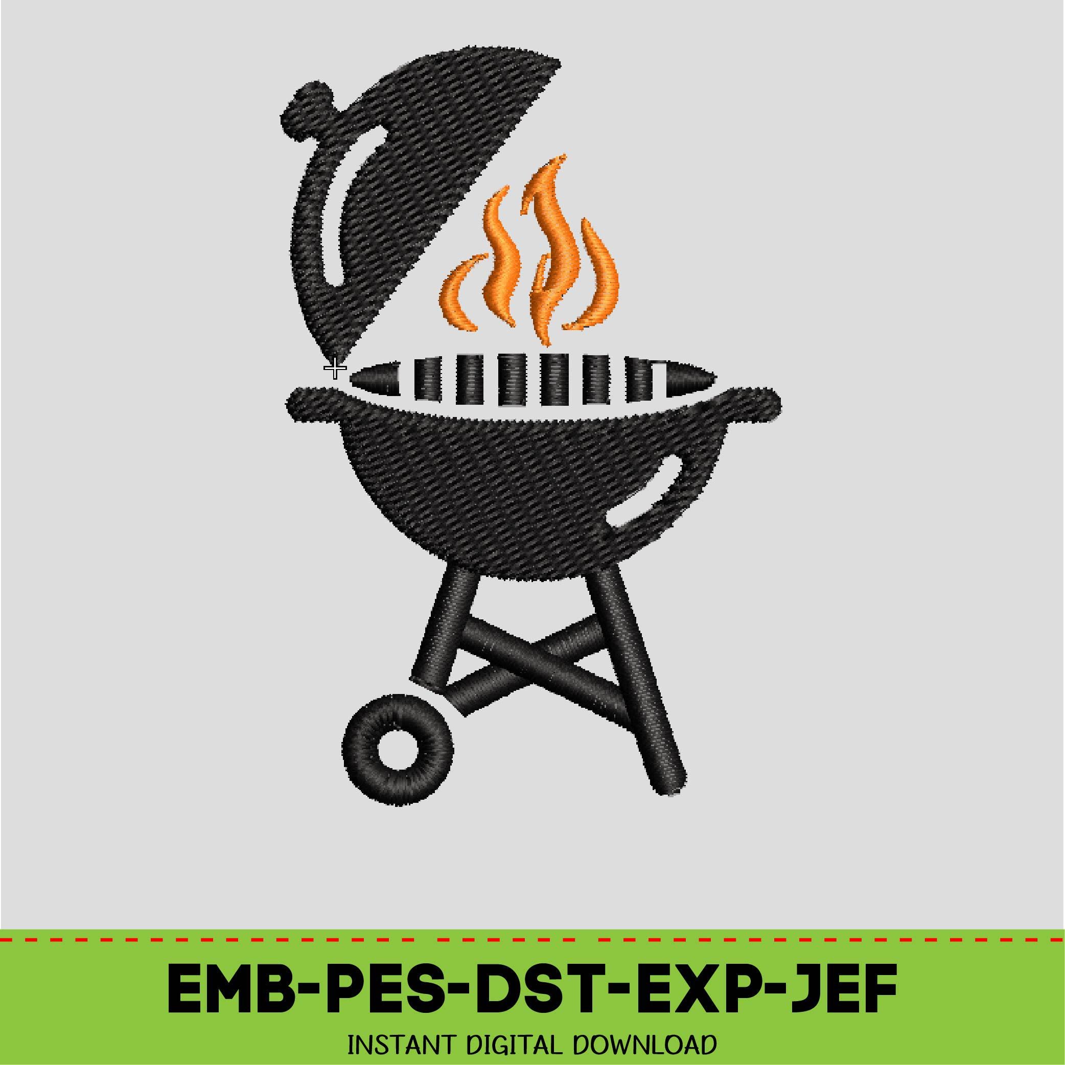 BBQ Grill Embroidery Design, Summer Barbecue Stitch File, Grilling Fire ...