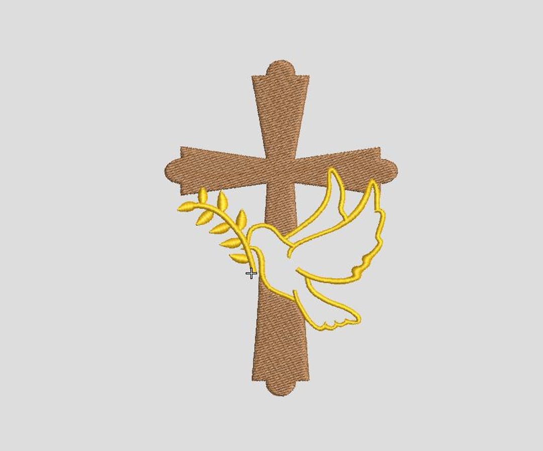 Christian Cross and Dove Embroidery Design - Religious Peace Symbol ...