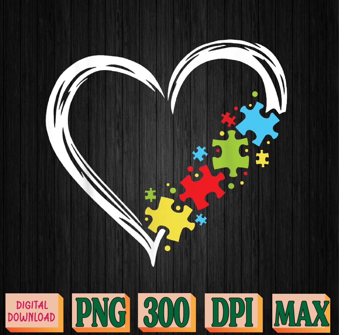 Autism Awareness Heart Love Autism Puzzle Funny Autism Png, Sublimation ...